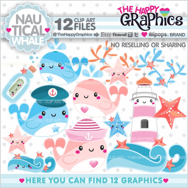 Nautical Clipart Navy Clipart COMMERCIAL USE Whale Clipart | Etsy