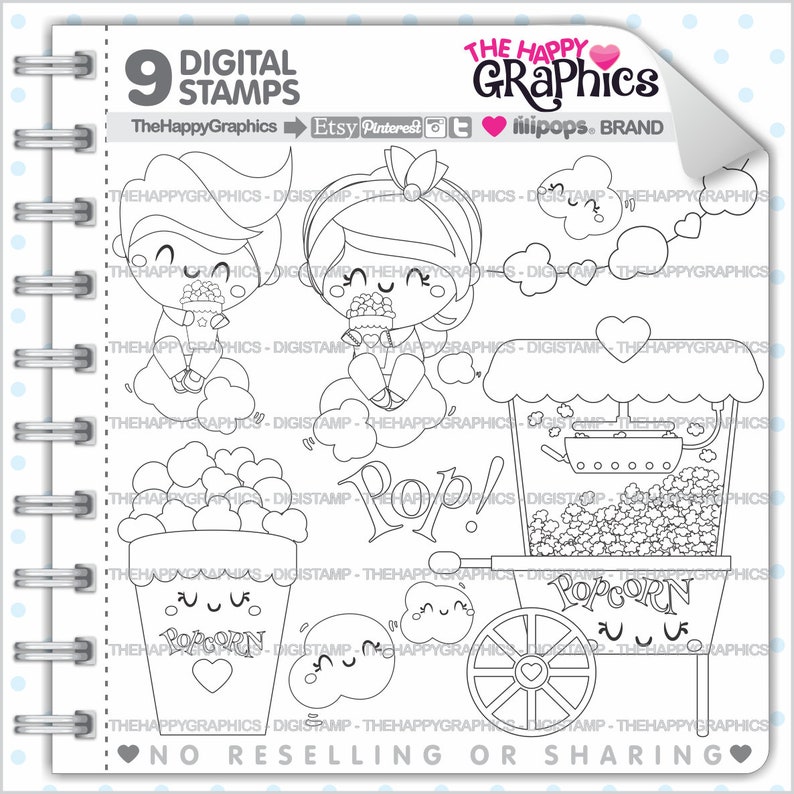 Popcorn Stamp COMMERCIAL USE Digi Stamp Digital Image | Etsy