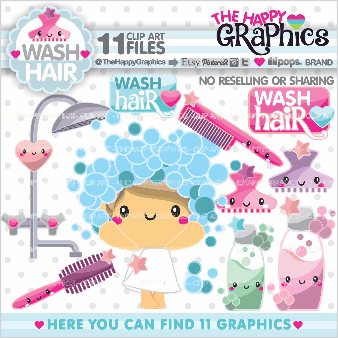 Wash Hair Clipart Wash Hair Graphic COMMERCIAL USE Planner | Etsy