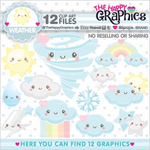 Weather Clipart Forecast Graphics Cloud Rainbow Rain - Etsy