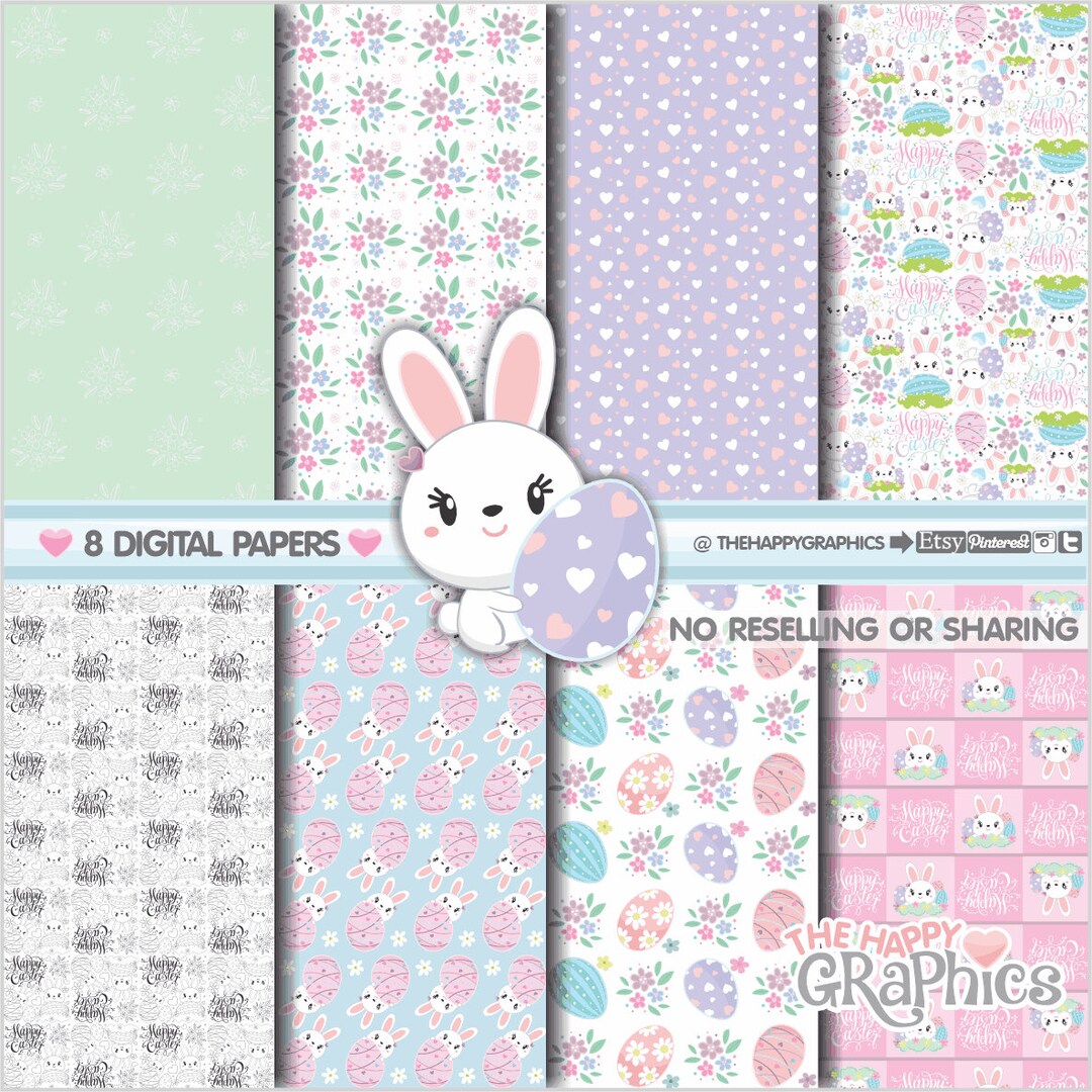 Easter Paper, Digital Paper, Rabbit Paper, Bunny Pattern, Easter ...