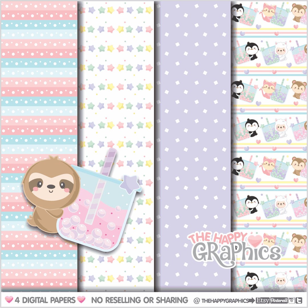 Bubble Tea Paper, Tea Digital Paper, COMMERCIAL USE, Beverage Paper ...