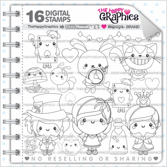 Alice in Wonderland Stamp, COMMERCIAL USE, Digi Stamp, Digital Image ...