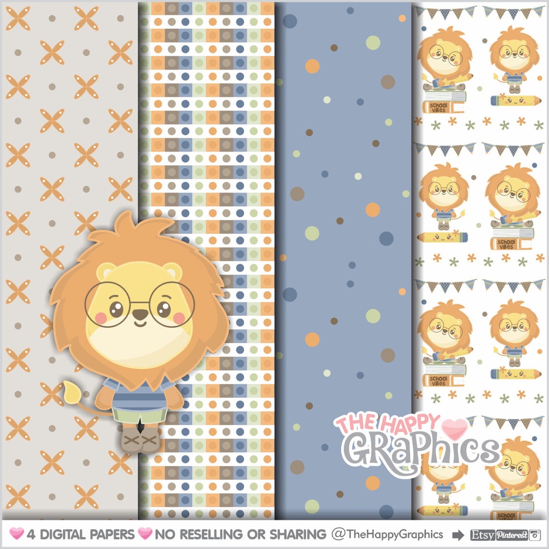 Lion Digital Paper, Lion Pattern, Printable Paper, Back to School ...