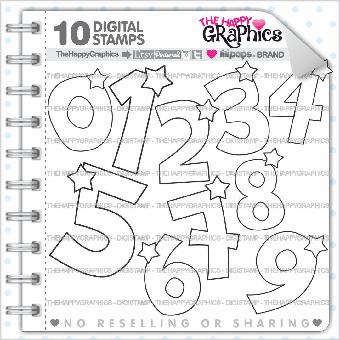 Number Stamp, COMMERCIAL USE, Digi Stamp, Number Digistamp, Kawaii ...