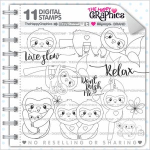 Sloth Stamp, COMMERCIAL USE, Digi Stamp, Sloth Digistamp, Kawaii Stamps ...