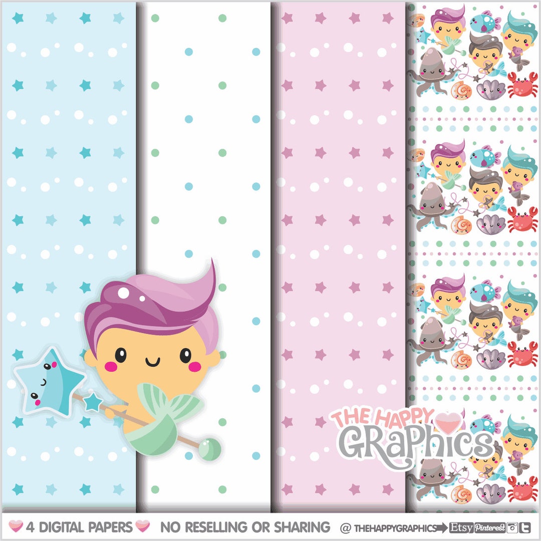Mermaid, Digital Papers, Mermaids, Digital Patteren, Printable, Under ...
