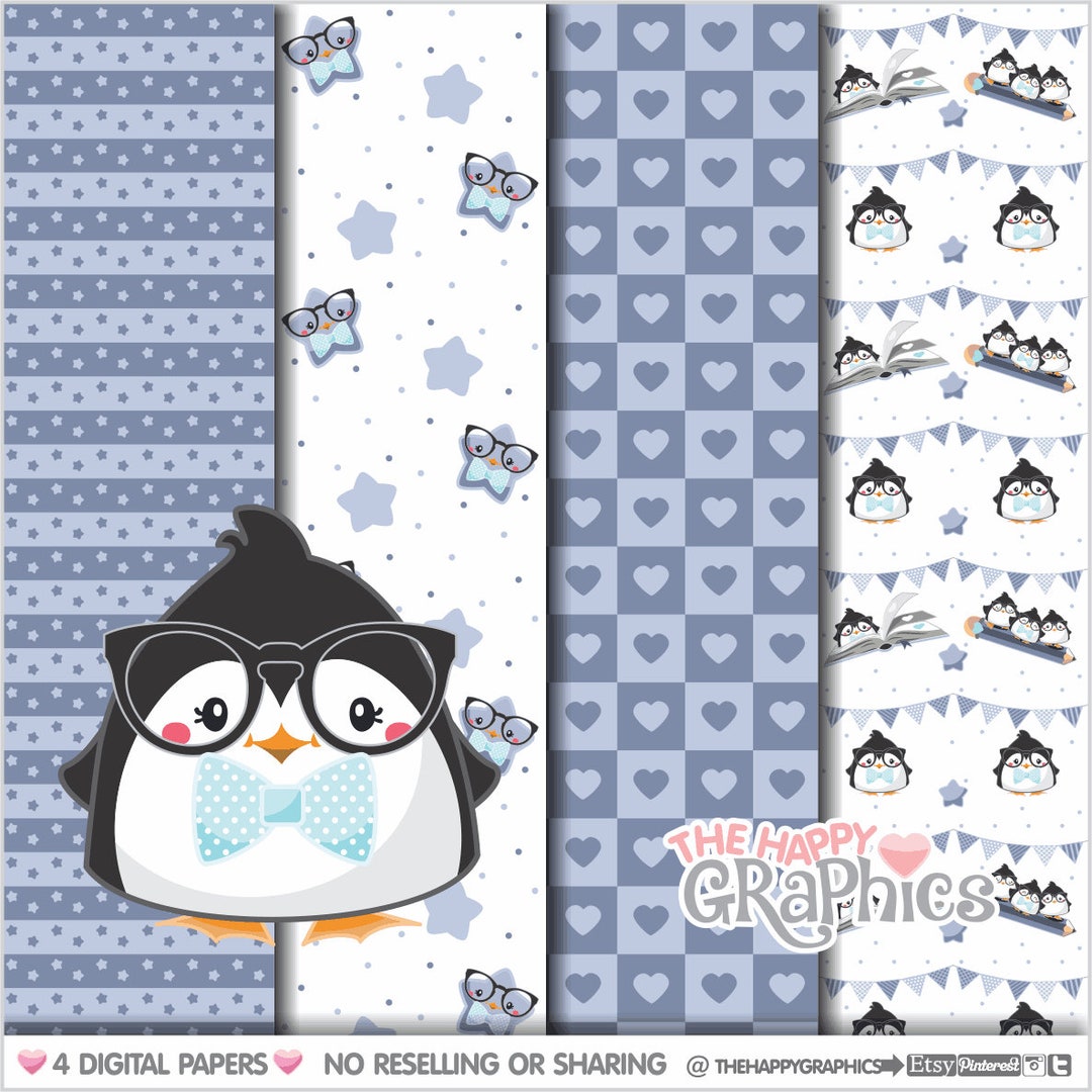 Penguin Digital Paper, COMMERCIAL USE, Penguin Pattern, Printable Paper ...