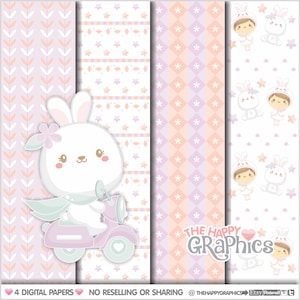 Rabbit Digital Paper Bunny Digital Paper Girl Pattern - Etsy