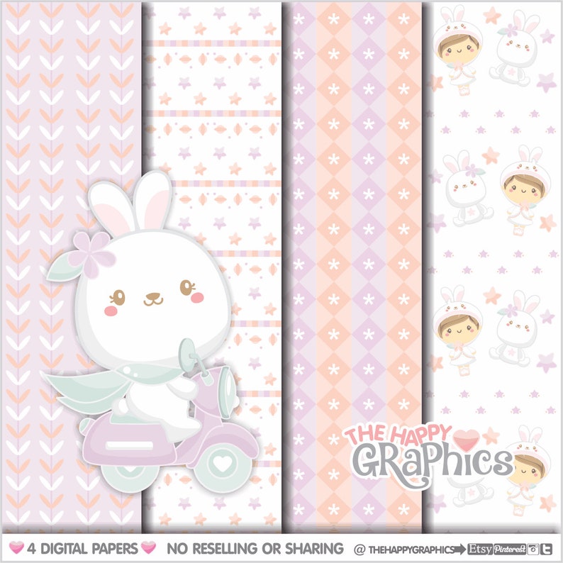 Rabbit Digital Paper Bunny Digital Paper Girl Pattern | Etsy