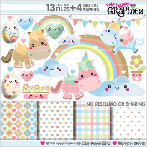 Unicorns Clipart Unicorn Graphics COMMERCIAL USE Cute - Etsy