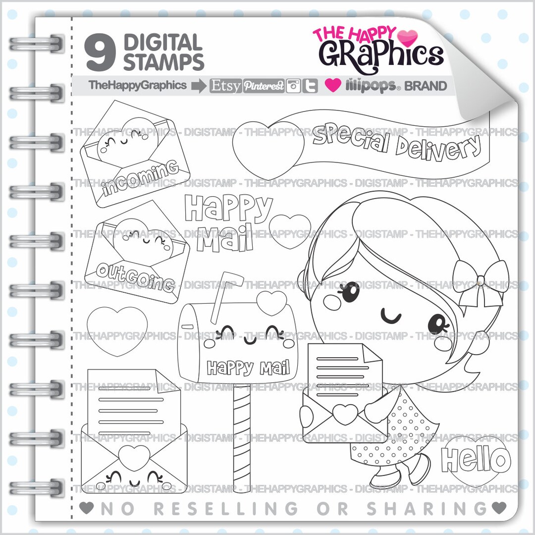 Happy Mail Stamp, COMMERCIAL USE, Digi Stamp, Happy Mail Digistamp ...