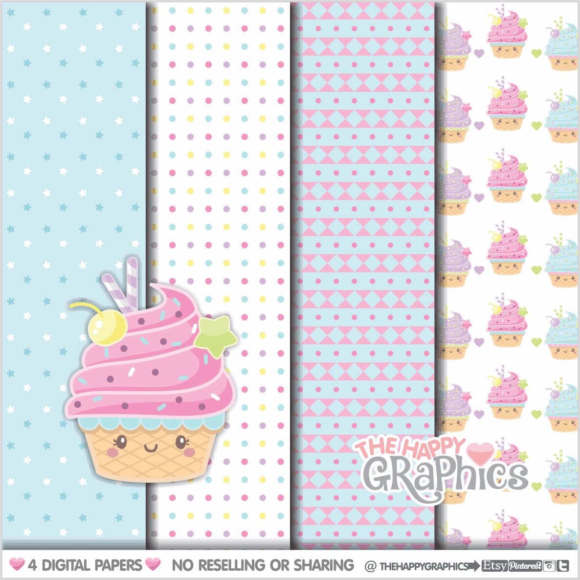 Ice Cream Digital Papers Pattern COMMERCIAL USE Sweet - Etsy