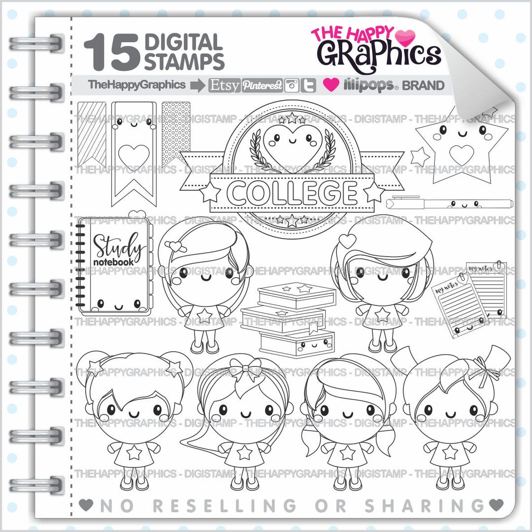 College Stamp, COMMERCIAL USE, Digi Stamp, Girl Stamp, School Digistamp ...