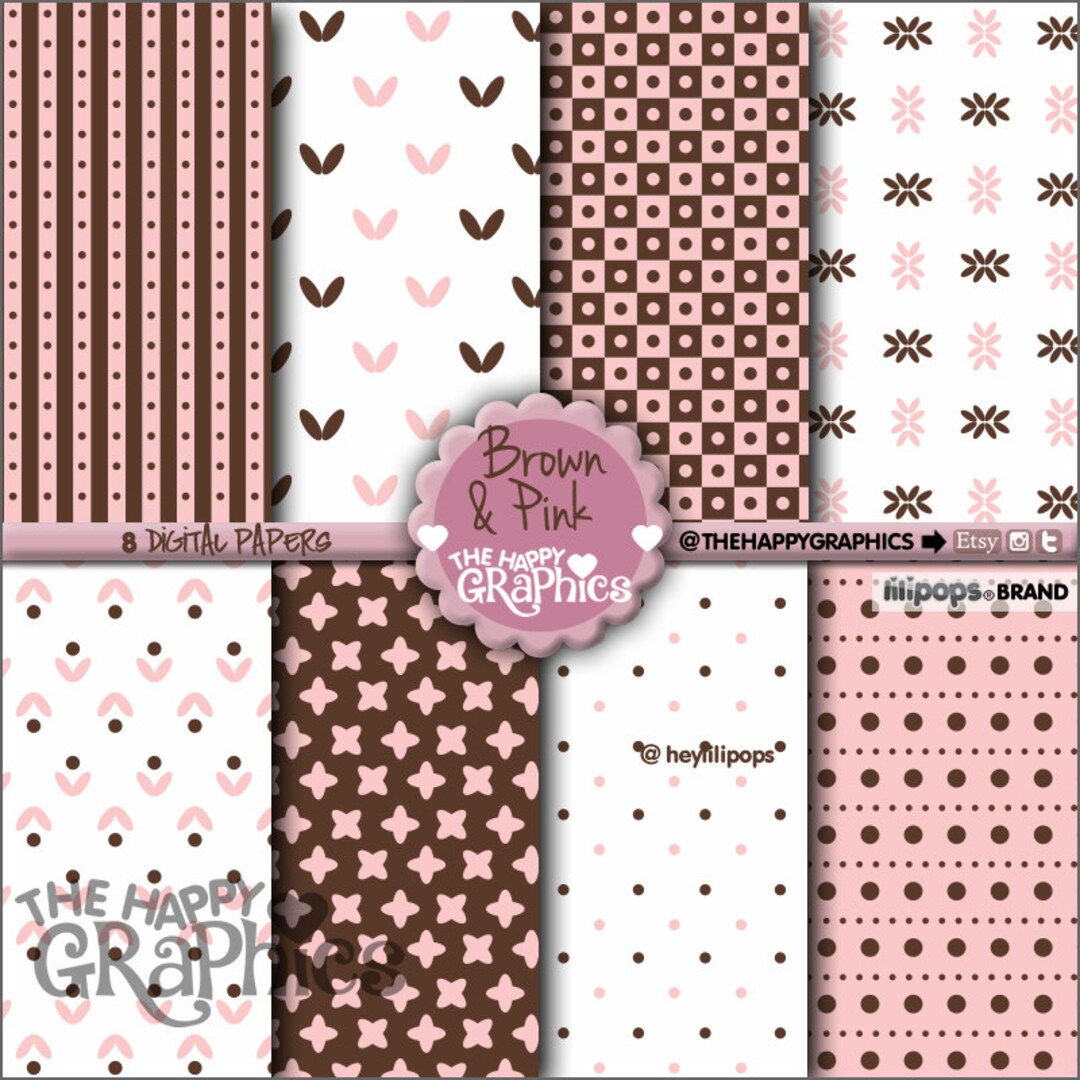 Brown and Pink Digital Paper COMMERCIAL USE Cute Pattern - Etsy