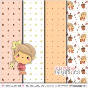 Autumn, Digital Paper, Autumn Pattern, Squirrel Paper, Girl Digital ...