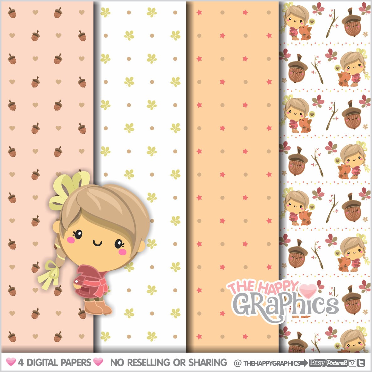 Autumn Digital Paper Autumn Pattern Squirrel Paper Girl - Etsy