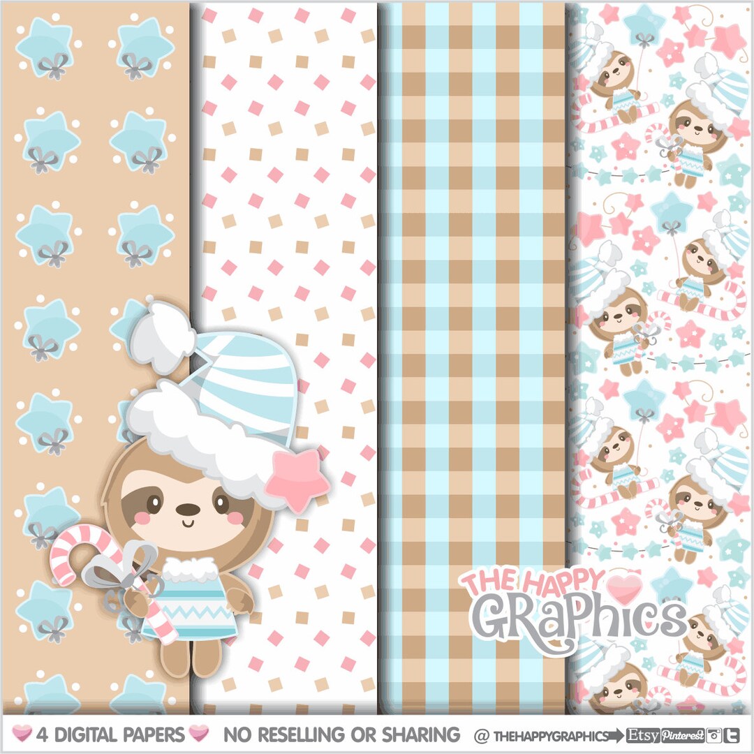 Christmas Digital Paper, Christmas Pattern, COMMERCIAL USE, Sloth ...