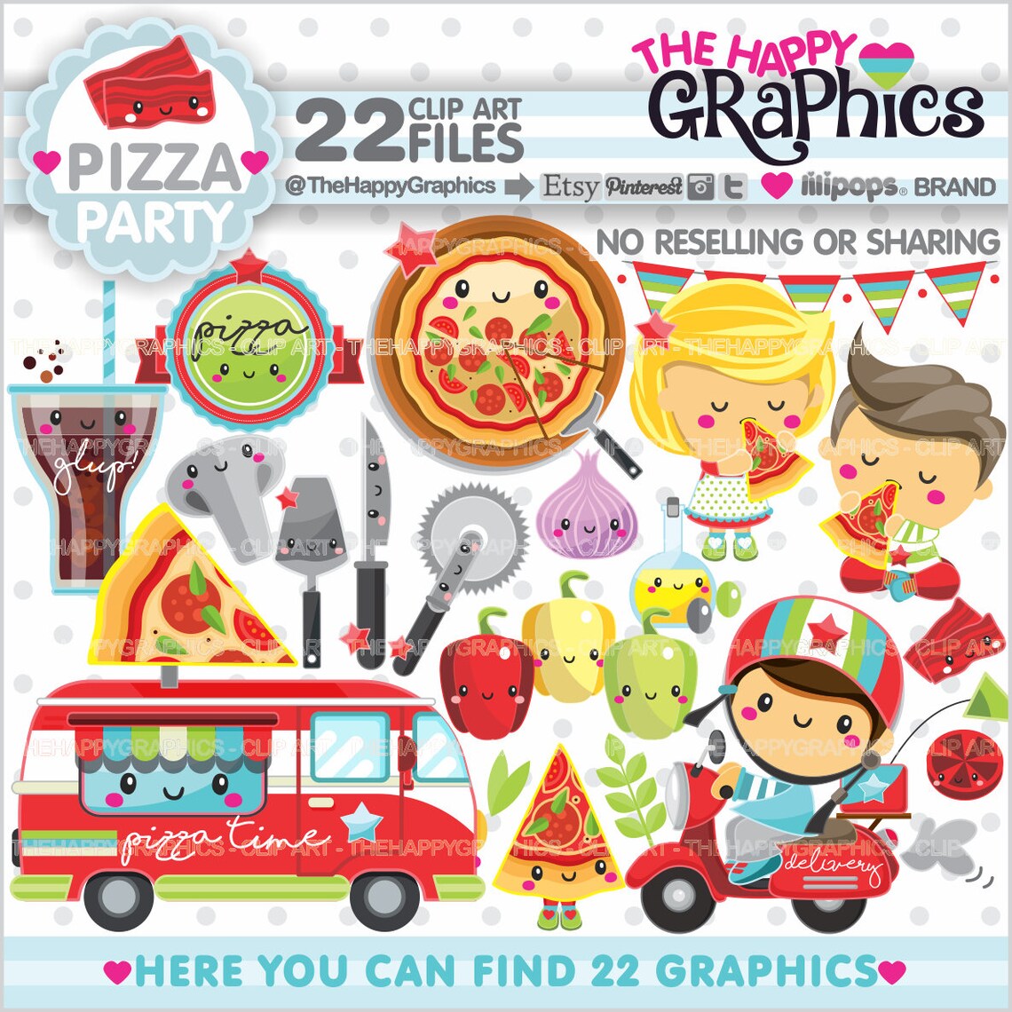 Pizza Clipart Pizza Graphic COMMERCIAL USE Pizza Party | Etsy