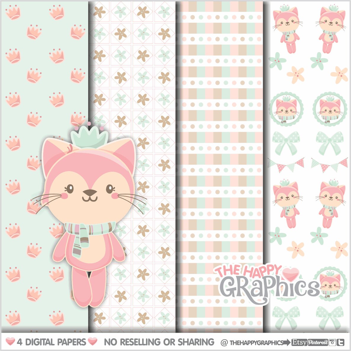 Cat Digital Paper Cat Pattern COMMERCIAL USE Kitten - Etsy