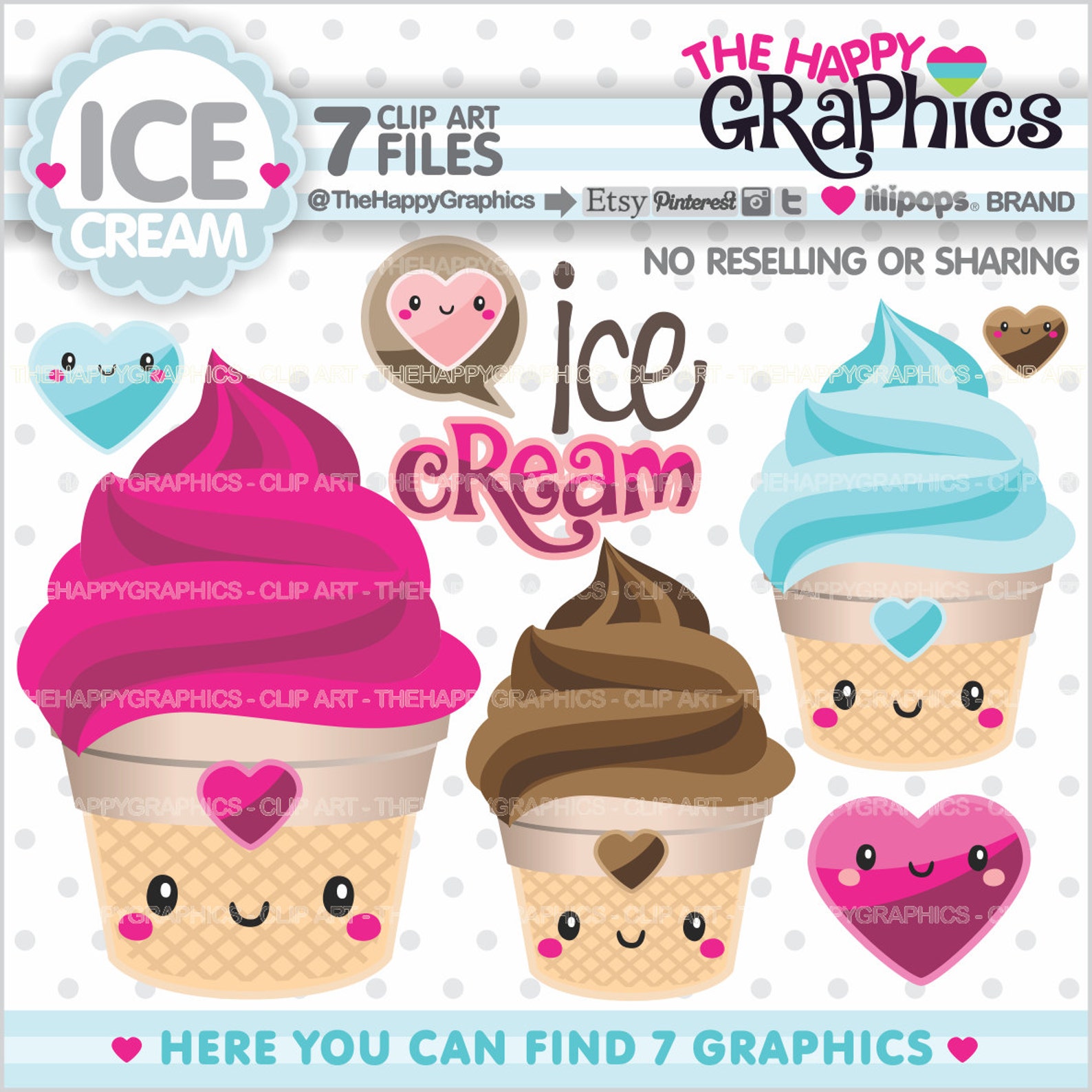 Ice Cream Clipart Ice Cream Graphic COMMERCIAL USE Ice | Etsy