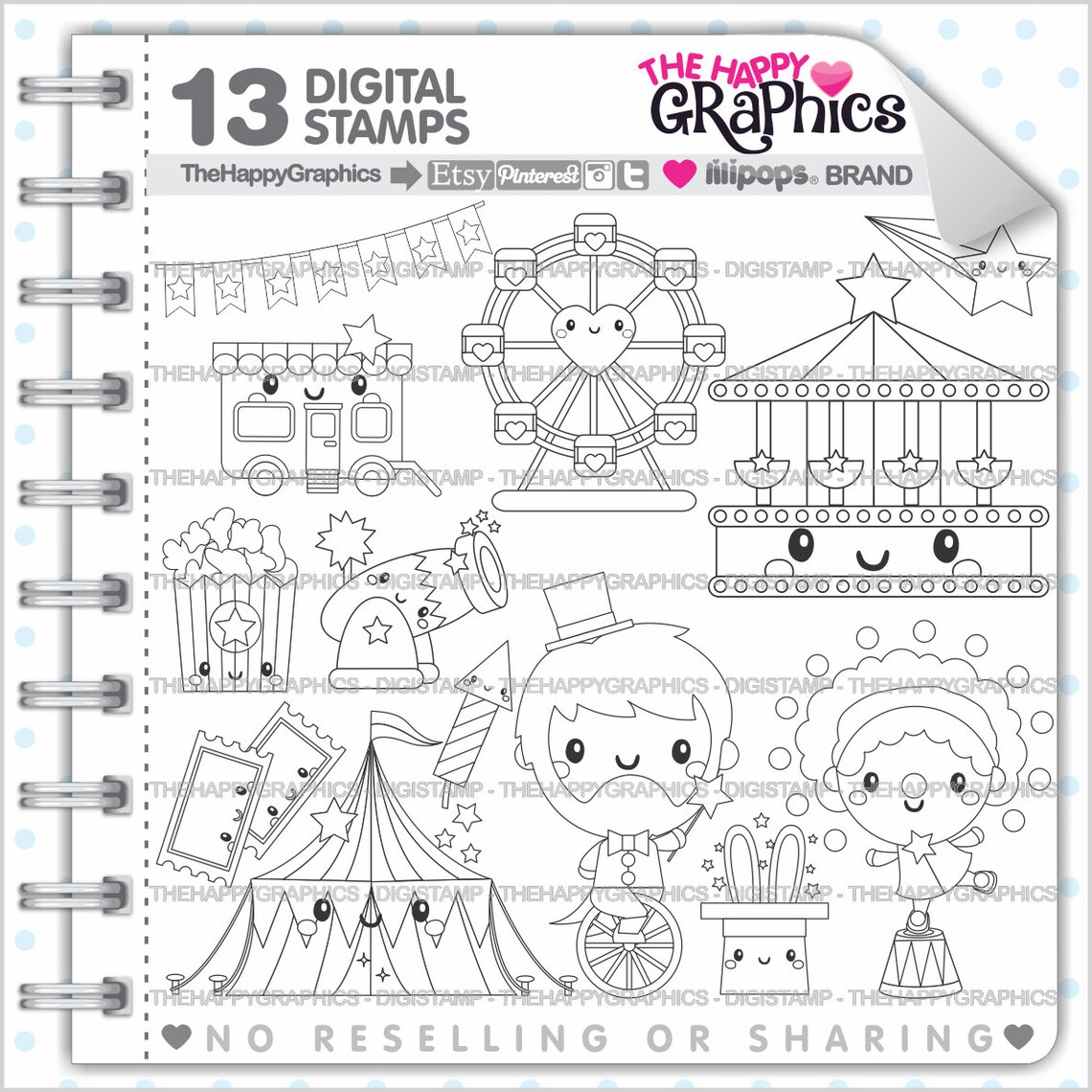 Circus Stamps Commercial Use Digi Stamp Carnival Stamp | Etsy