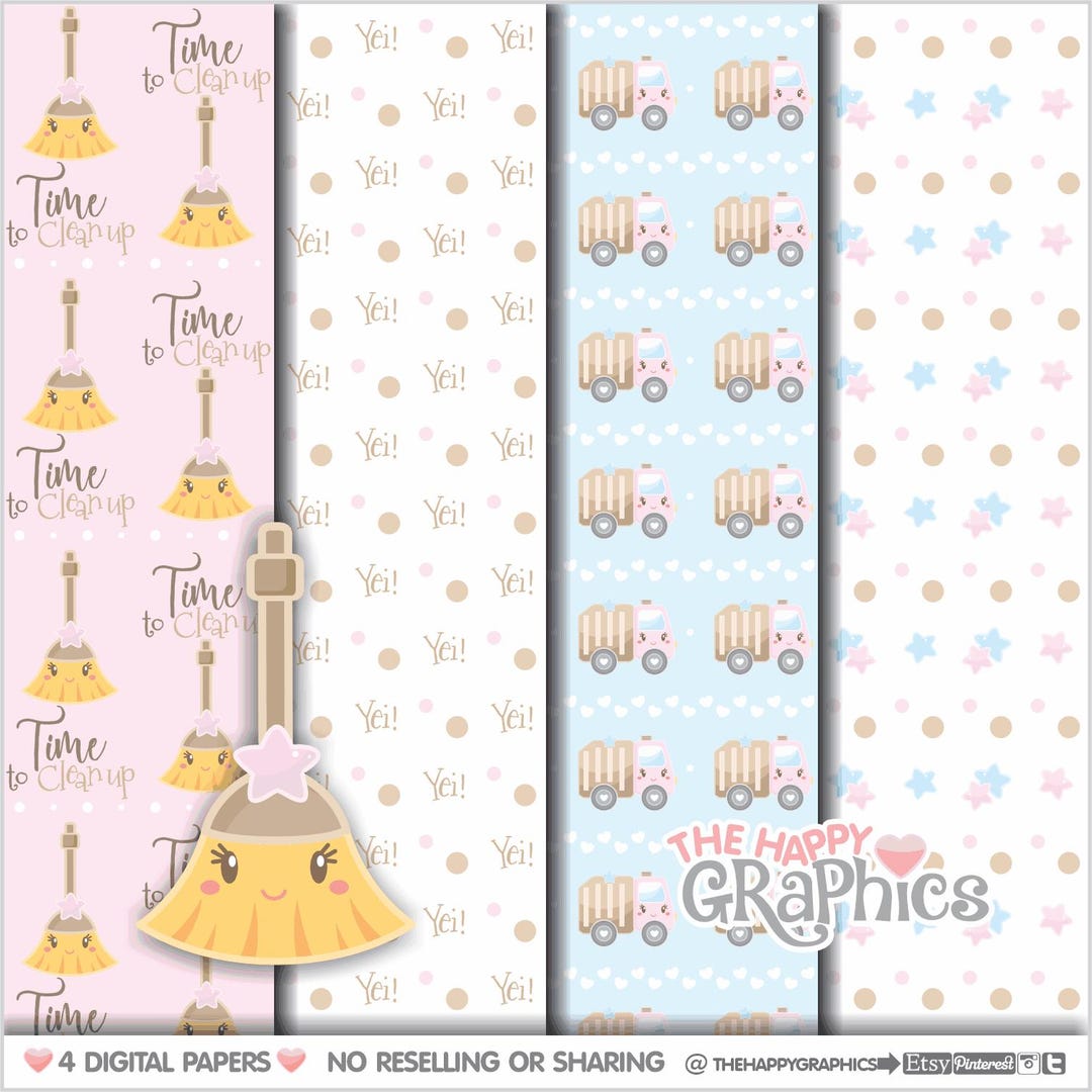 Clean Up, Digital Paper, Chore Pattern, Printable Paper, Housekeeping ...