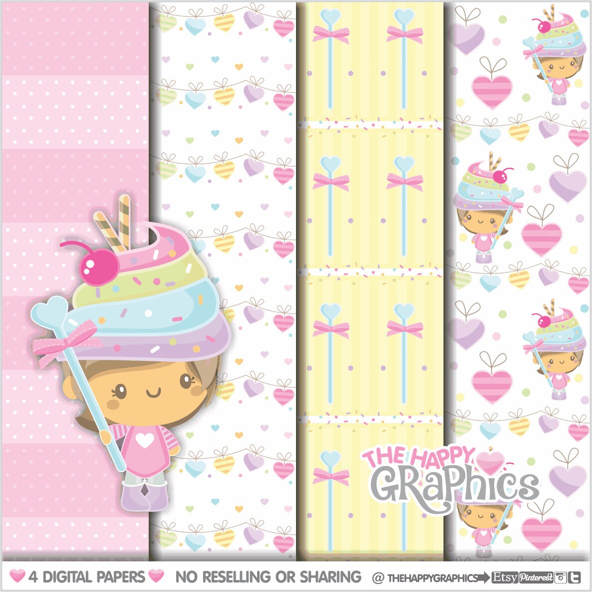 Ice Cream Digital Paper COMMERCIAL USE Ice Cream Pattern | Etsy