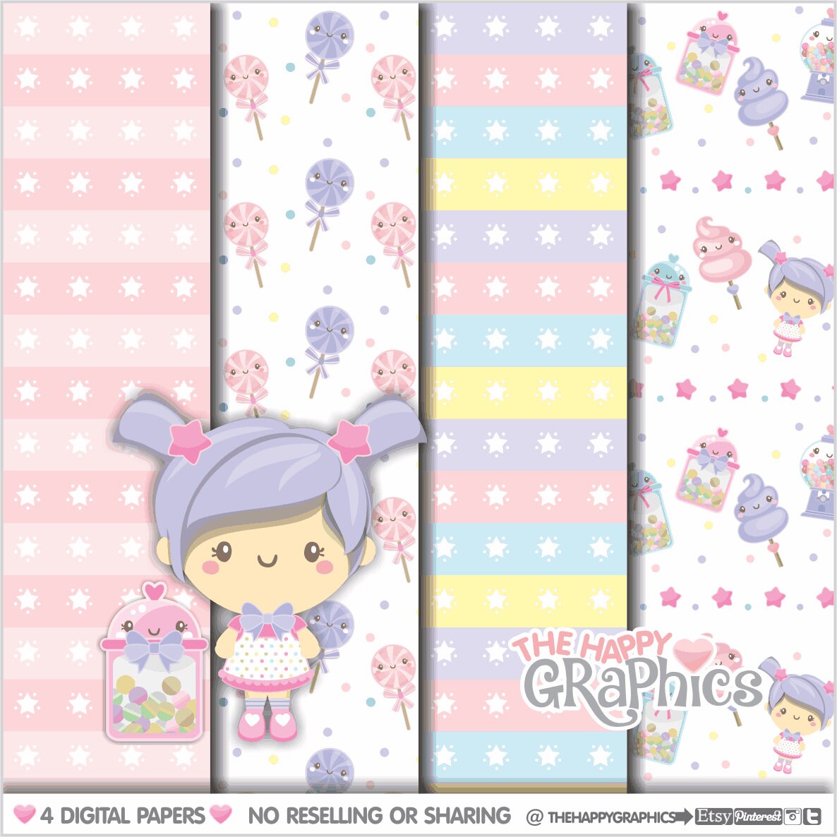 Candy Digital Paper COMMERCIAL USE Candy Pattern Printable | Etsy