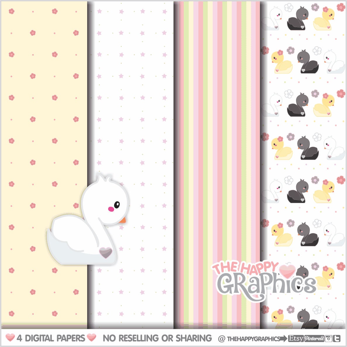 Swan Digital Paper COMMERCIAL USE Swan Pattern Printable | Etsy