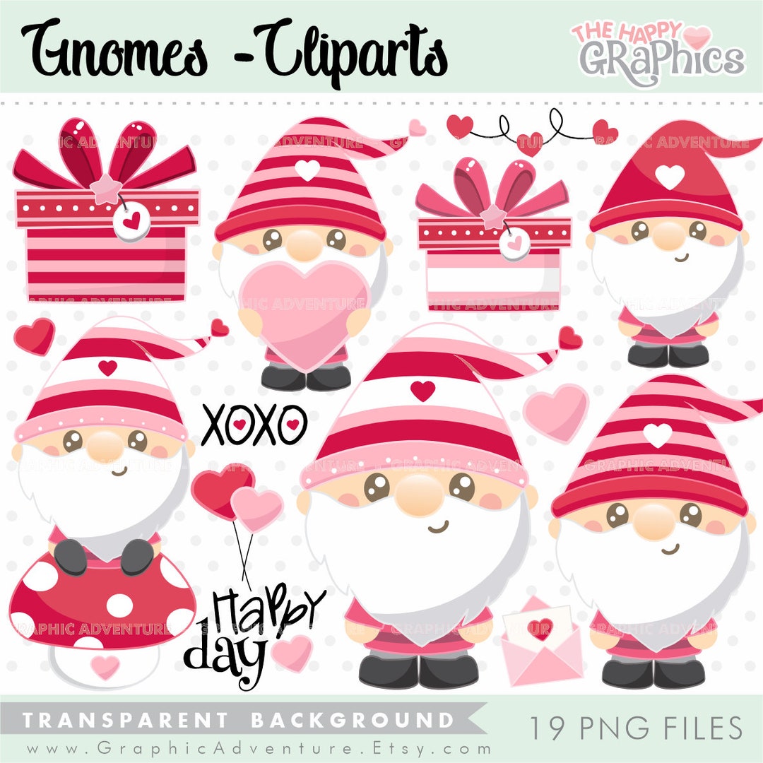 Valentine Gnomes, Valentine's Day, Gnome Clipart, Scandinavian Gnome ...