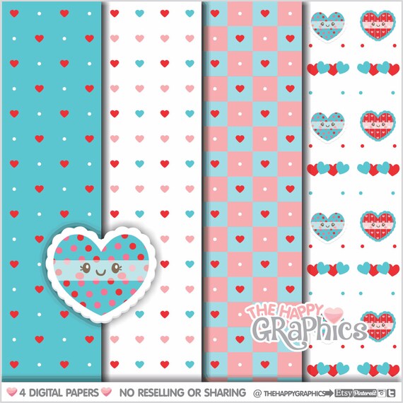 Heart Digital Paper, Love Digital Paper, Valentines Day Pattern ...