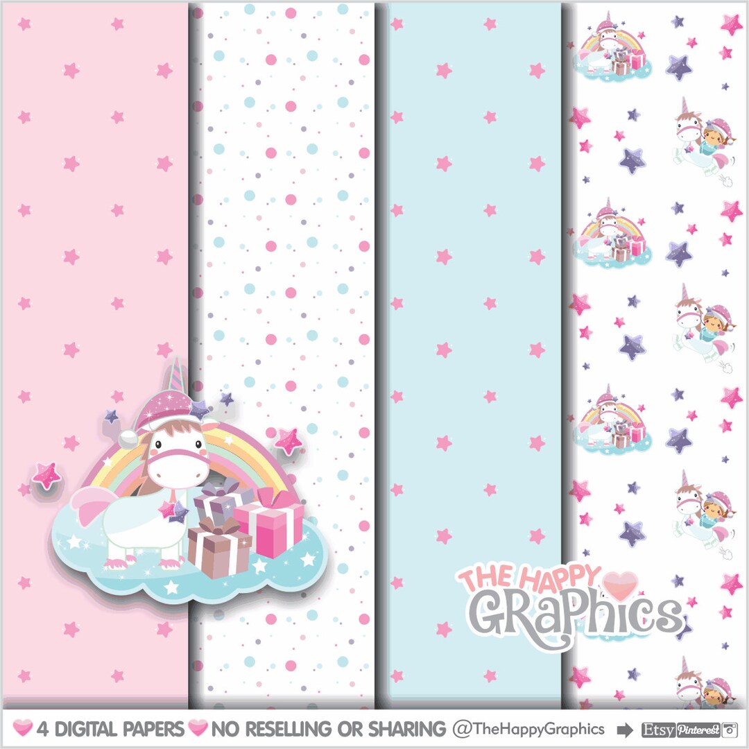 Christmas, Digital Paper, Unicorn Paper, Unicorn Pattern, Magical ...