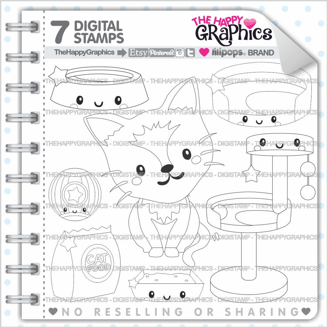 Cat Stamp, Commercial Use, Digi Stamp, Digital Image, Cat Party, Cute ...