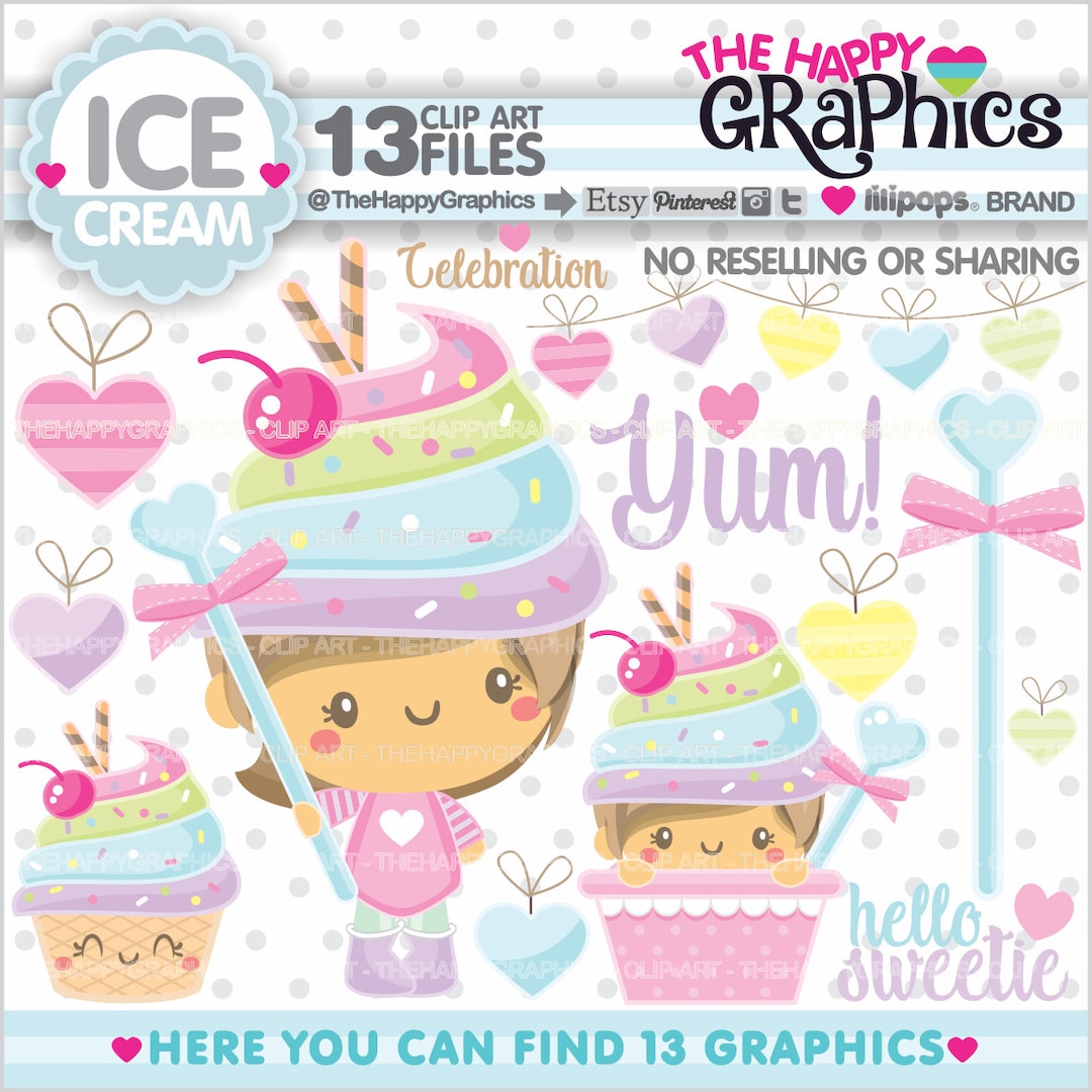 Ice Cream Clipart, Ice Cream Graphic, COMMERCIAL USE, Birthday Clipart ...