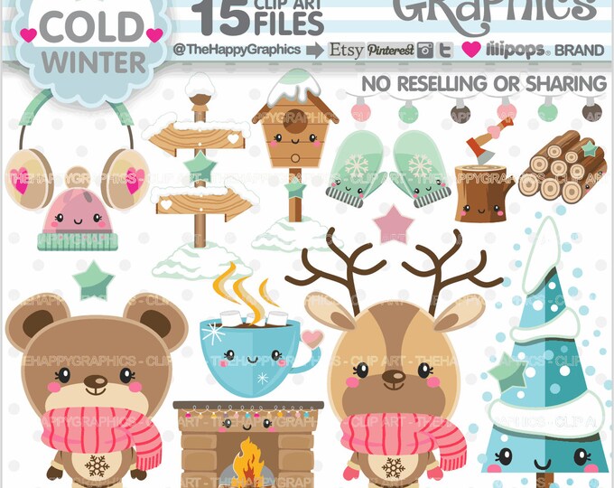 Winter Clipart Winter Graphics COMMERCIAL USE Christmas - Etsy