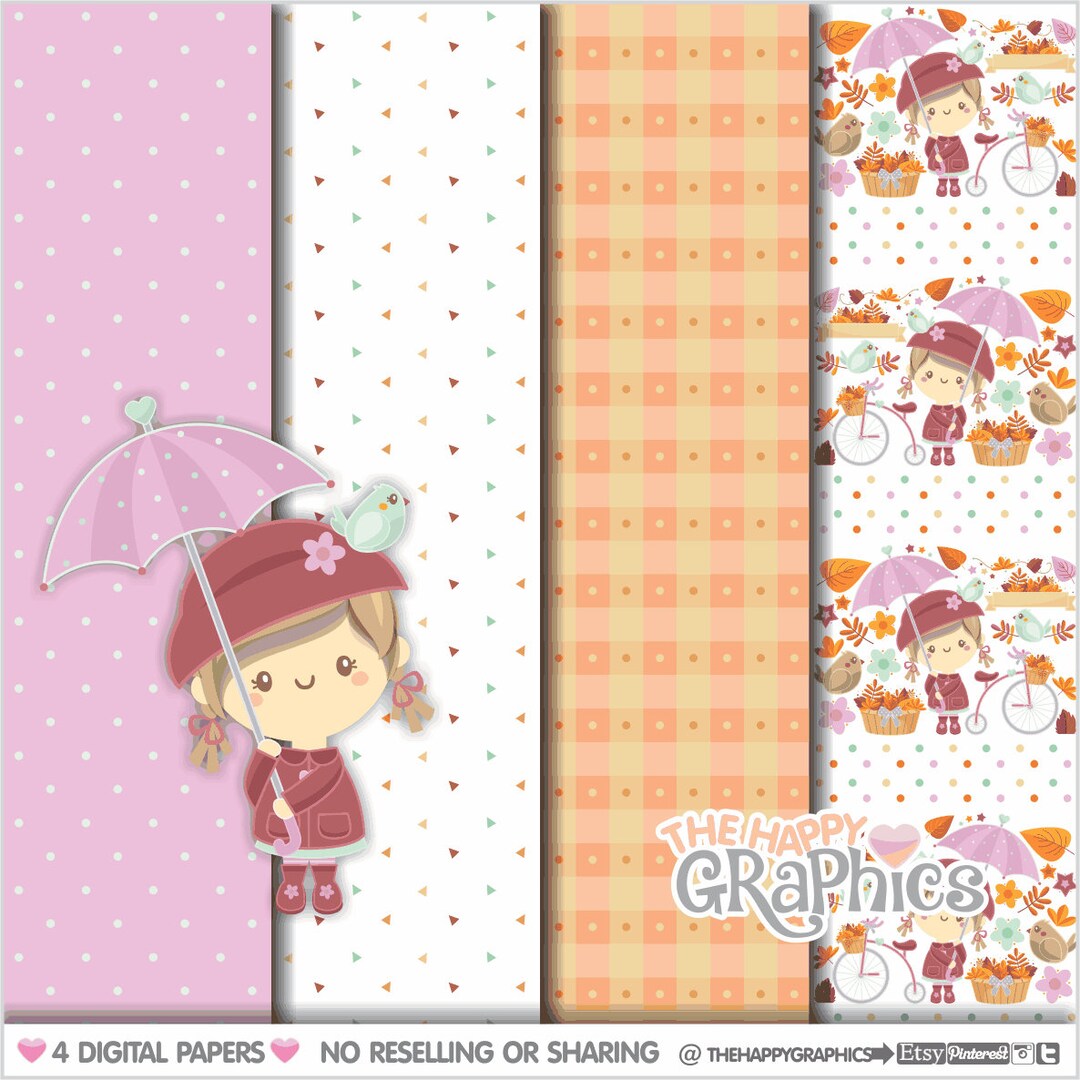 Autumn Digital Paper, Autumn Pattern, COMMERCIAL USE, Girl Digital ...