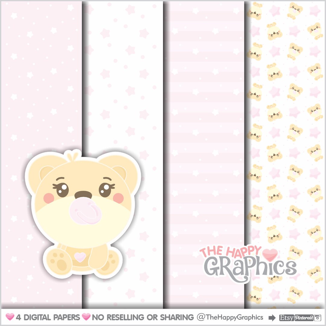 Baby Bear, Digital Paper, Baby Pink Pattern, Printable Paper, Baby ...