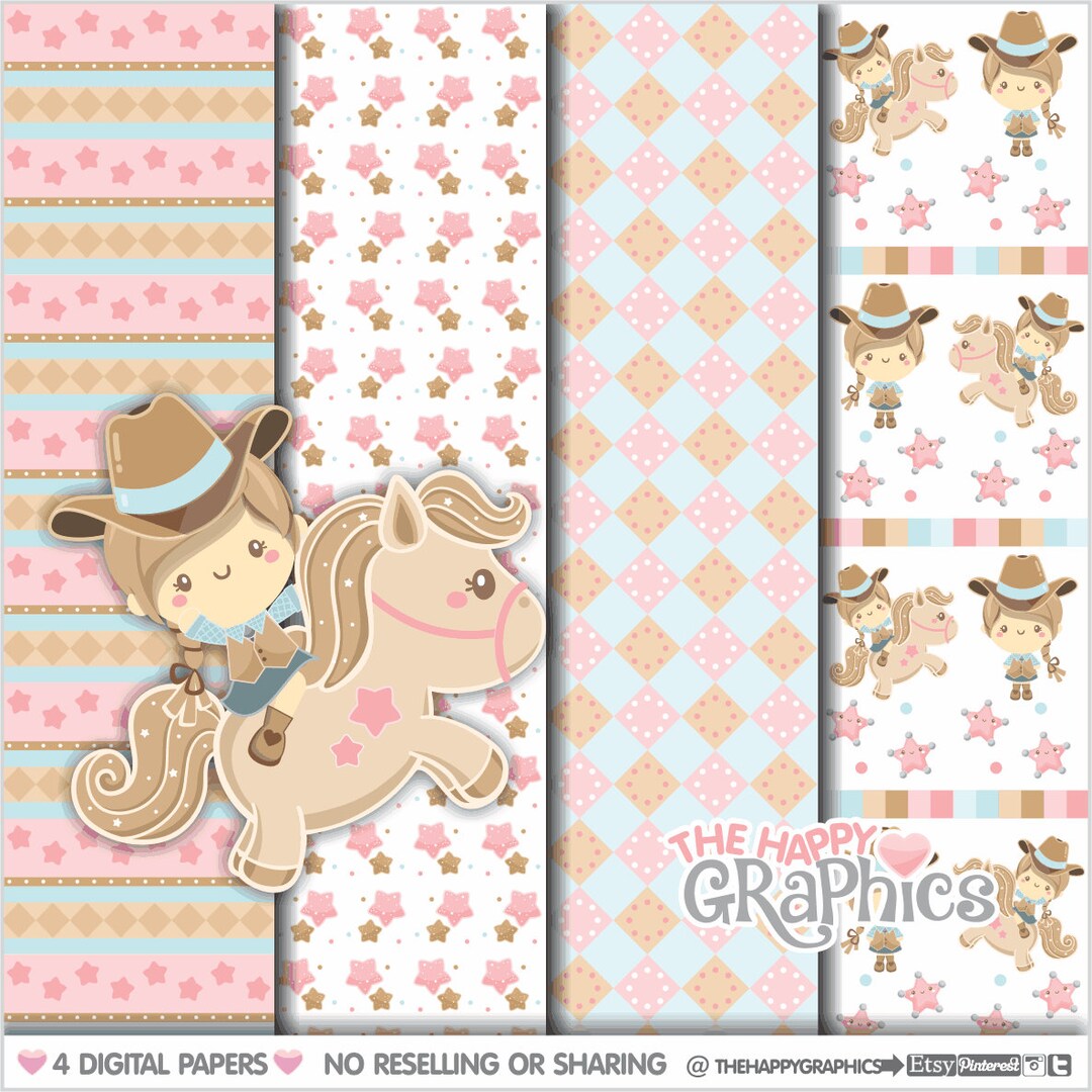 Cowgirl Digital Paper, Horse Digital Paper, Cowgirl Pattern, COMMERCIAL ...