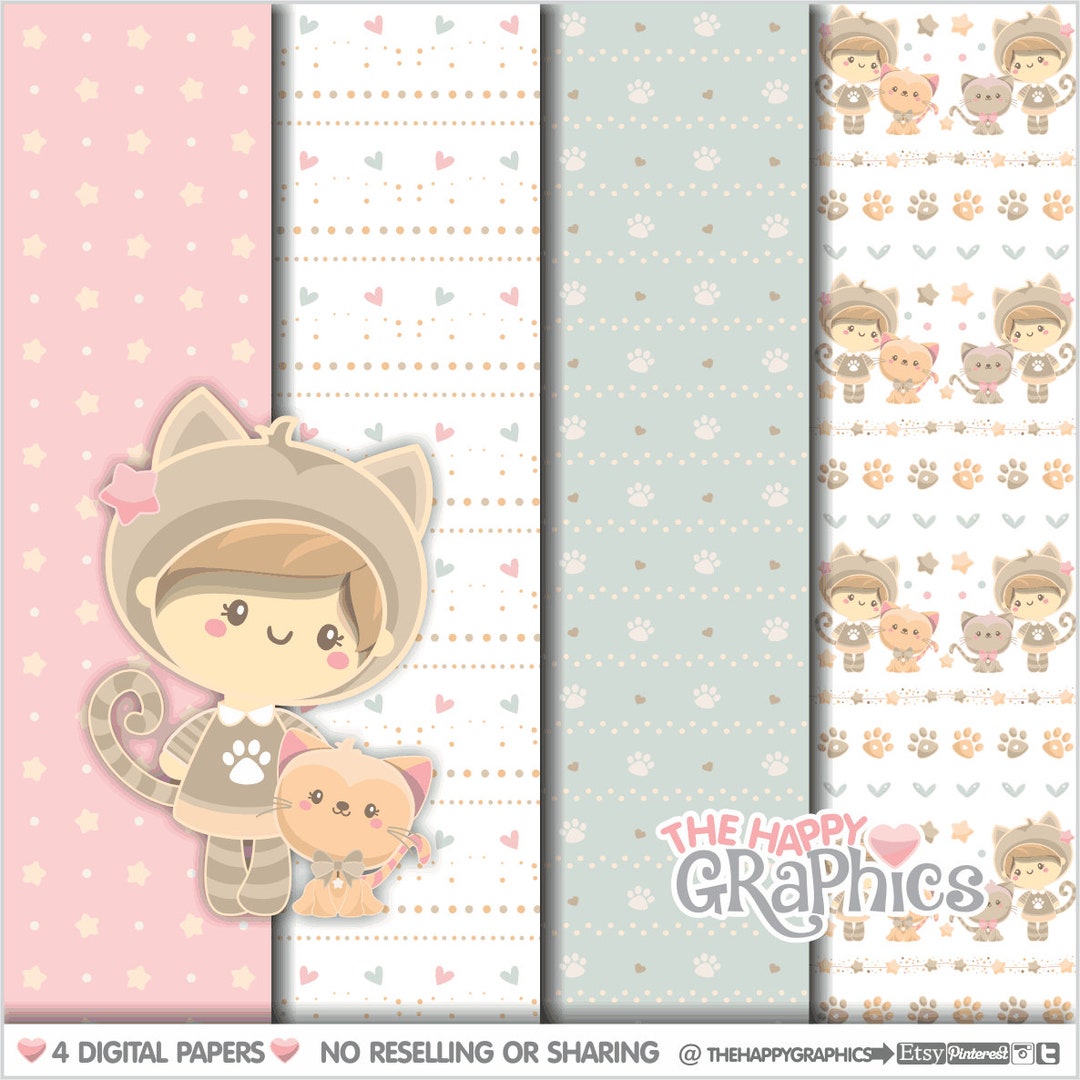 Cat Digital Paper, Kitty Paper, Cat Pattern, Digital Paper, Pet Paper ...