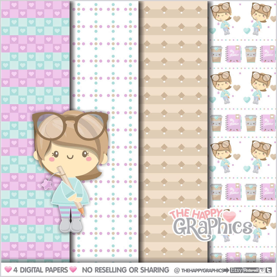 Planner Girl Digital Paper, Planner Girl Pattern, COMMERCIAL USE ...