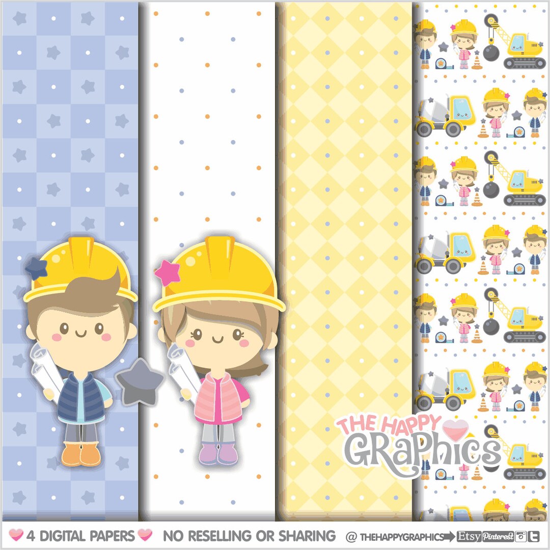 Engineer Digital Paper, Construction Pattern, Printable Paper, Digital ...