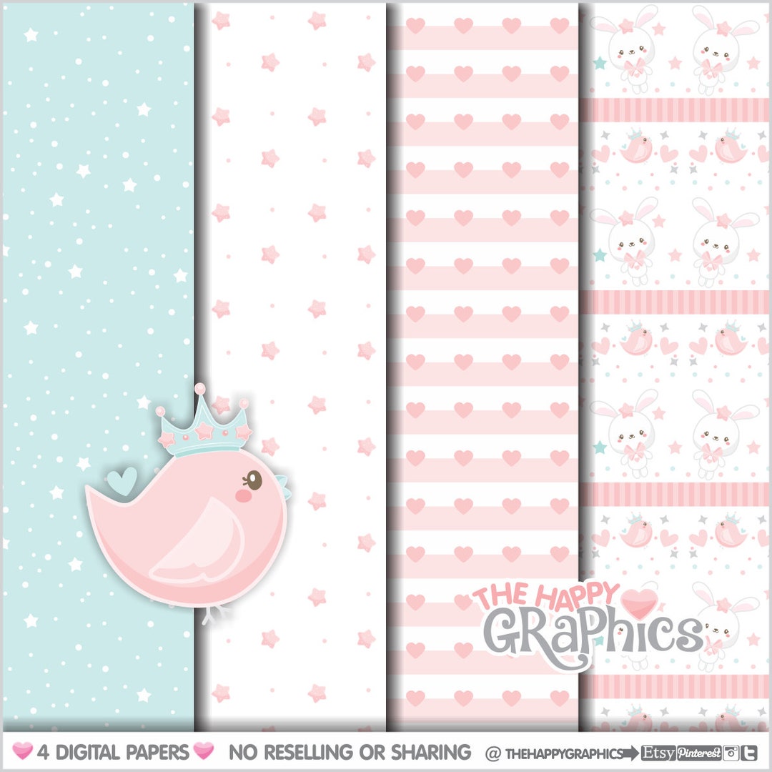 Bird Digital Paper, Bunny Digital Paper, COMMERCIAL USE, Bunny Pattern ...