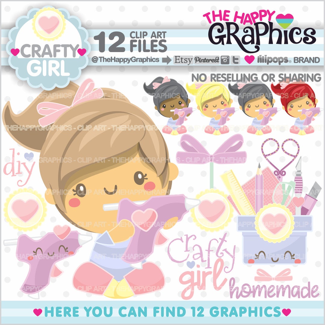 Crafty Girl, Clipart, Girl Graphic, COMMERCIAL USE, Scrapbook Girl ...