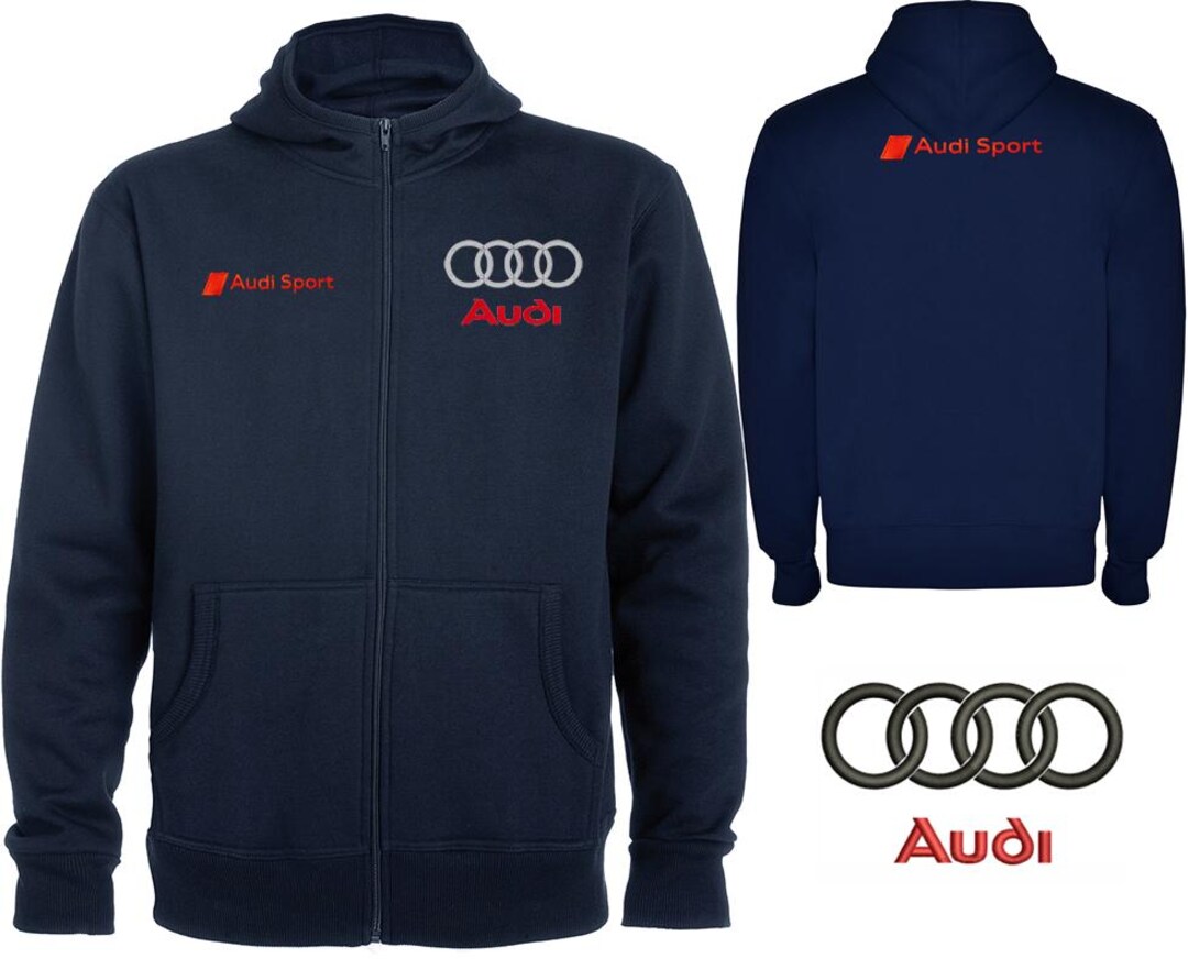 Audi Sport Embroidered Logos on Fleece Hoodie Jacket Motorsport Vest ...