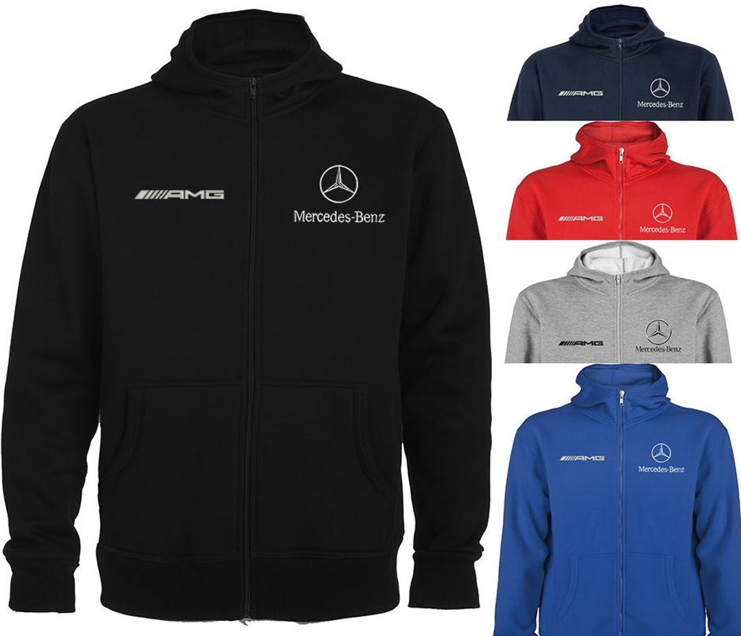 Mercedes Benz AMG Embroidered Logos on Fleece Hoodie Jacket Motorsport ...