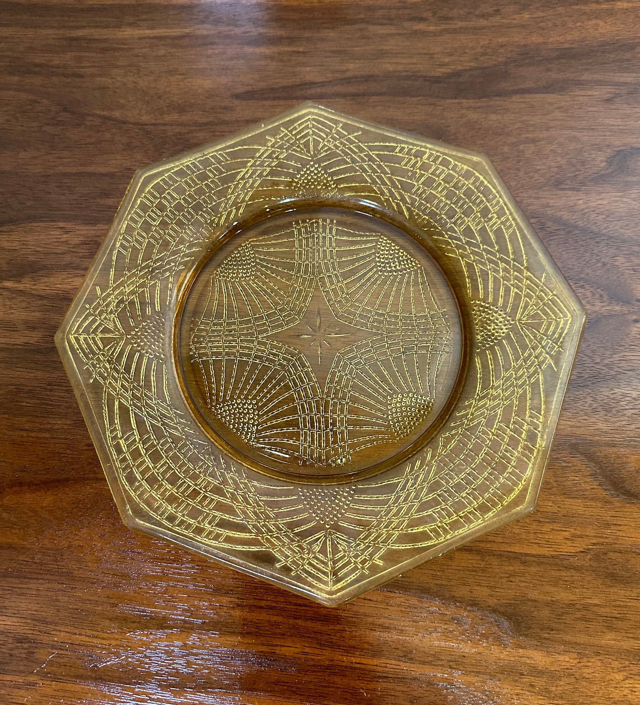 Set of 6 Vintage Art Deco L.E. Smith Romanesque Amber Octagon Plates ...