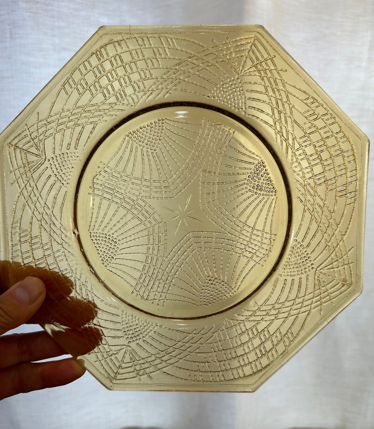 Set of 6 Vintage Art Deco L.E. Smith Romanesque Amber Octagon Plates ...
