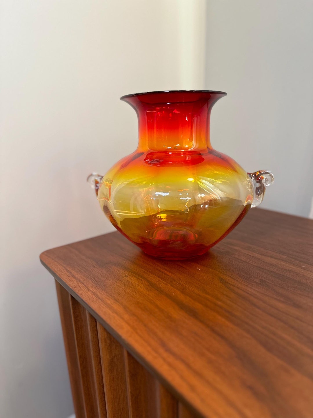 Vintage Signed Blenko 9726 Tangerine Optic Vase - Etsy