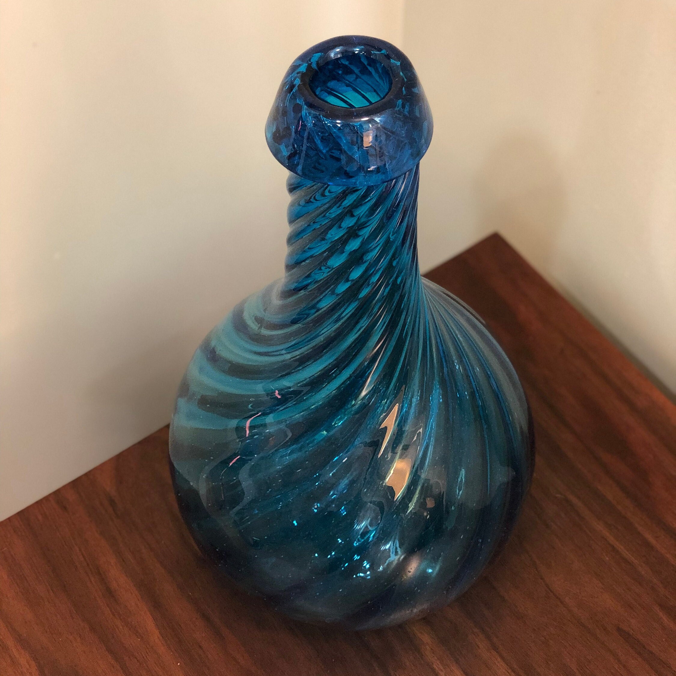 Large Vintage Blue Swirl Floor Vase - Etsy
